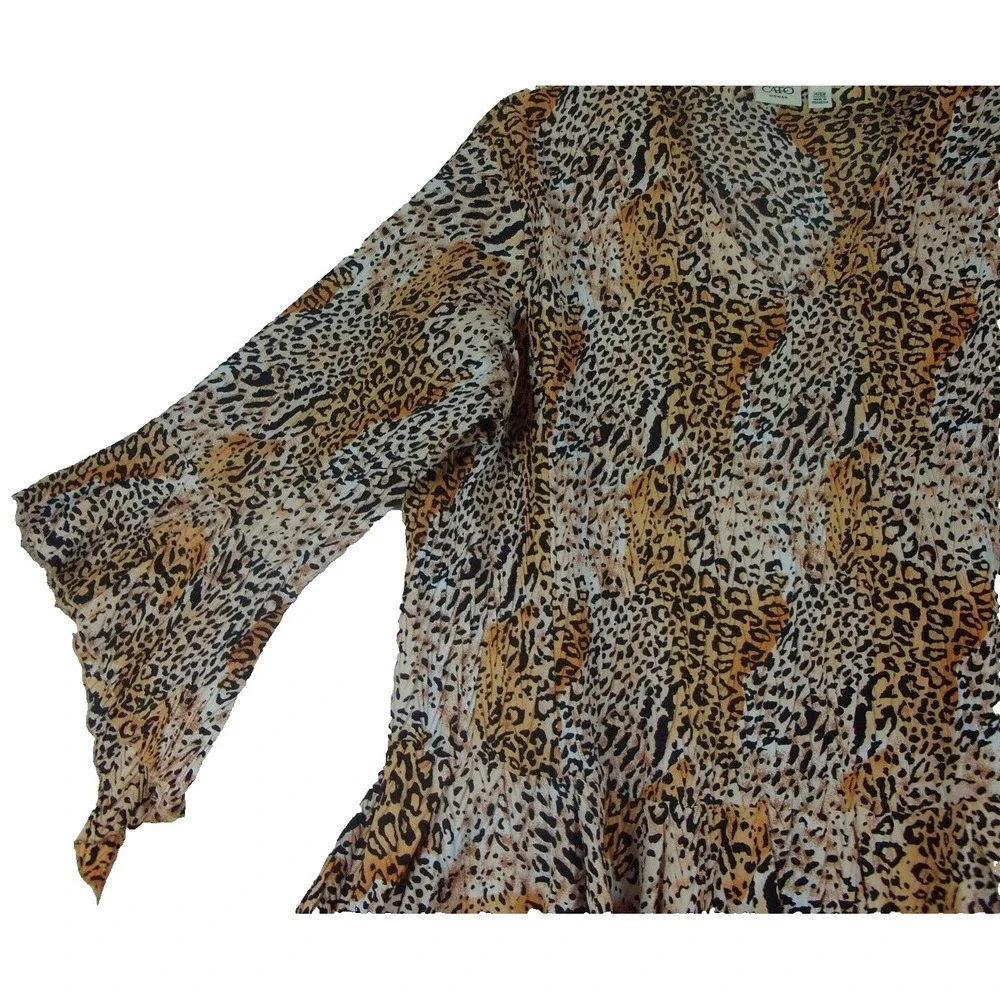 Cato | Tops | Cato Woman Leopard Print Crinkle Blouse Vneck Bell Sleeve ...
